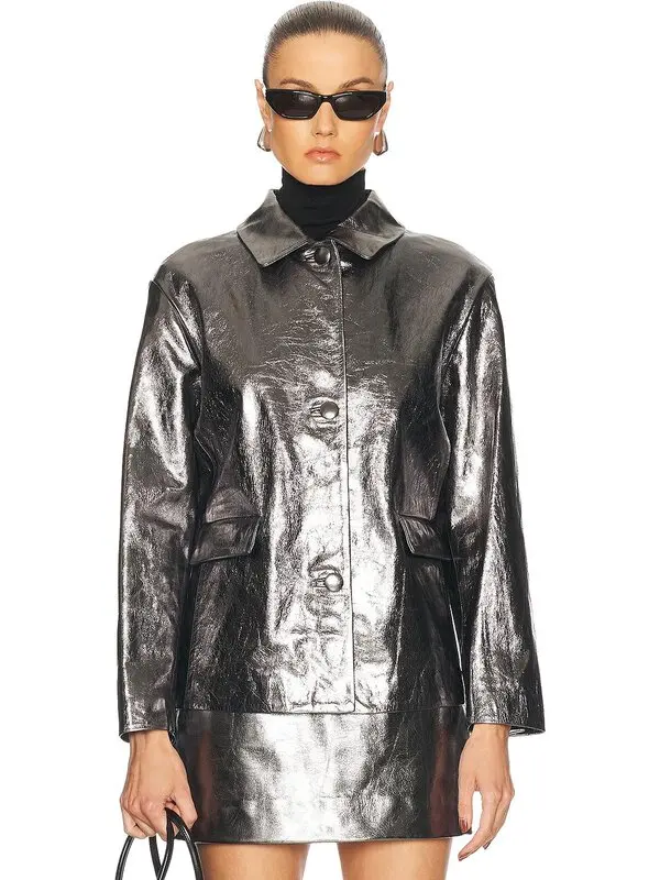 Renggli Foil Leather Jacket - Gunmetal