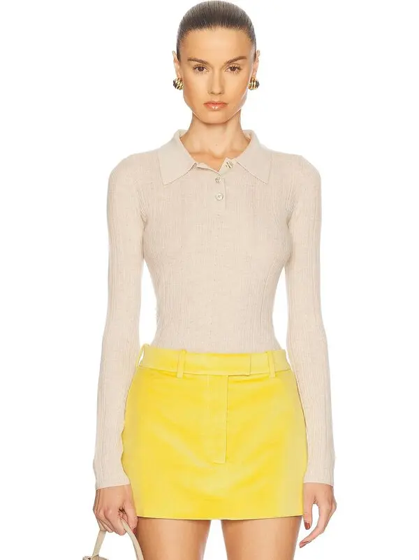 Renggli Renglii Cashmere Silk Rib Pointelle Knit Polo - Sand