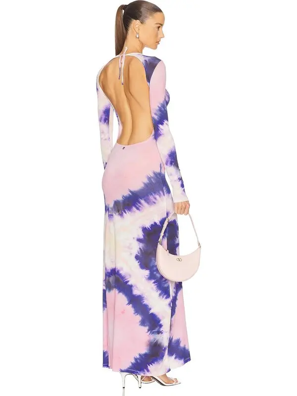 Rabanne Long Sleeve Open Back Maxi Dress - Tie & Dye Pink