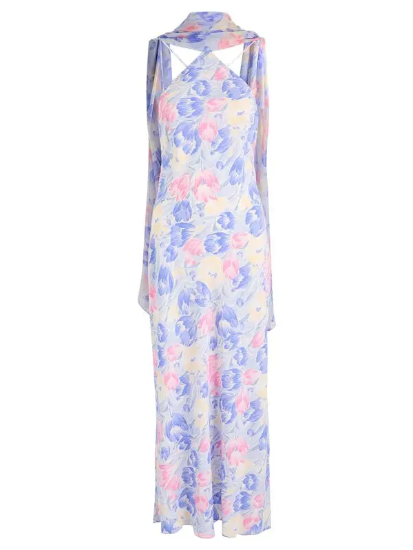 Rixo Hayley Printed Midi Dress With Detachable Scarf - Lilac