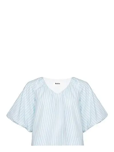 RO&ZO V-neck Striped Cotton Top - Blue