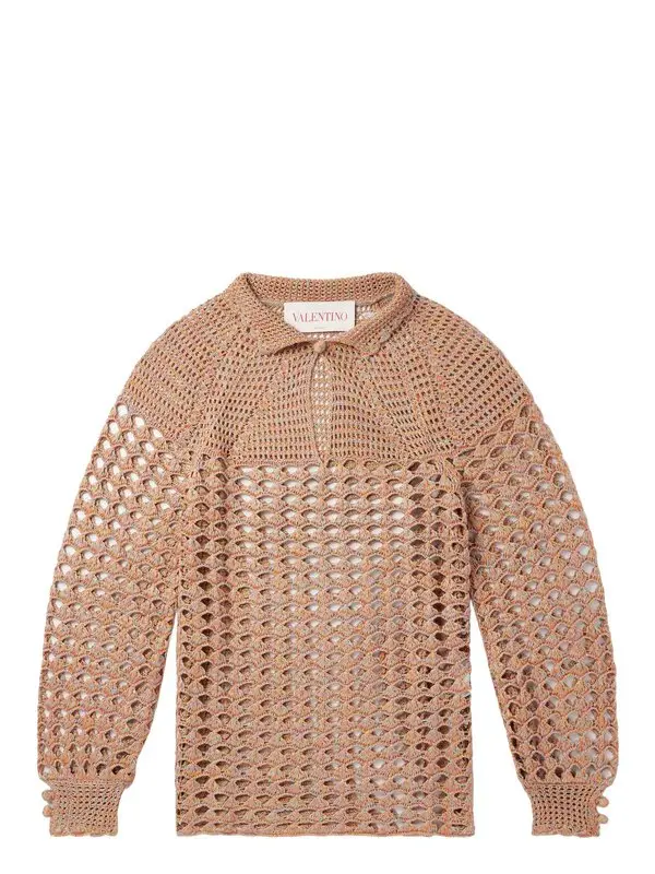 Valentino Garavani Open-knit Linen And Cotton-blend Sweater - Brown