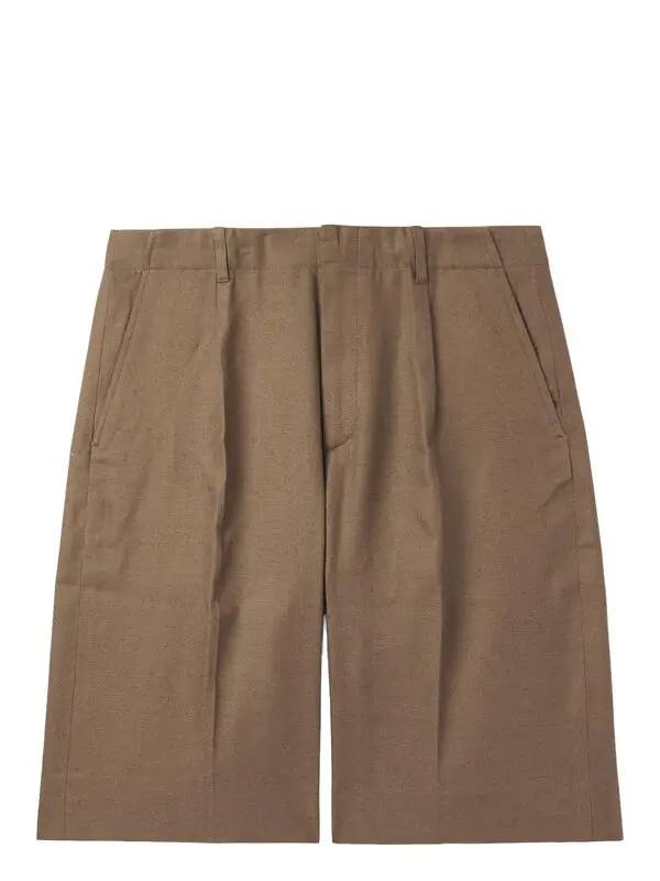 Our Legacy Borrowed Straight-leg Pleated Cotton Shorts - Brown
