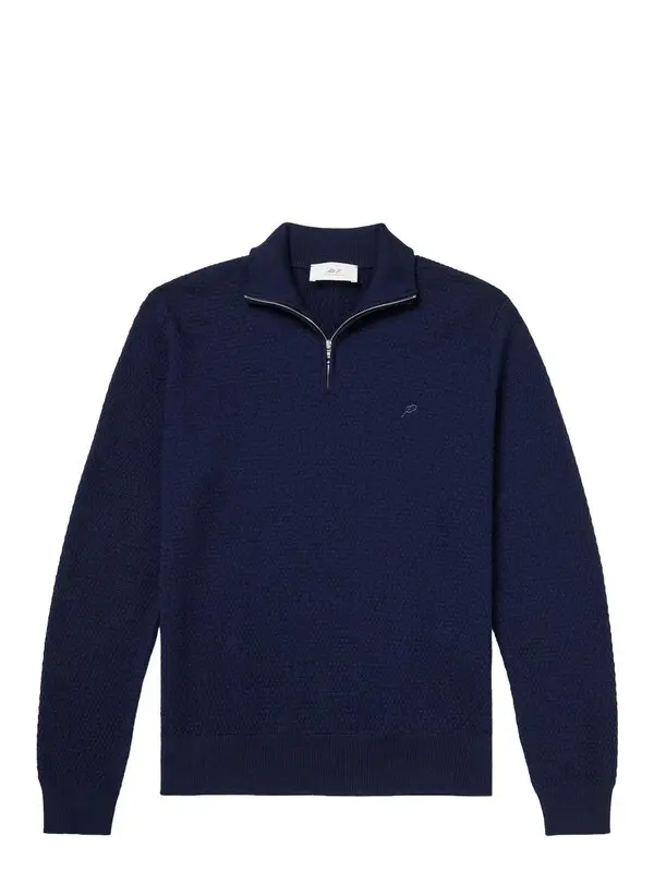 Mr P. Logo-embroidered Merino Wool Half-zip Sweater - Blue