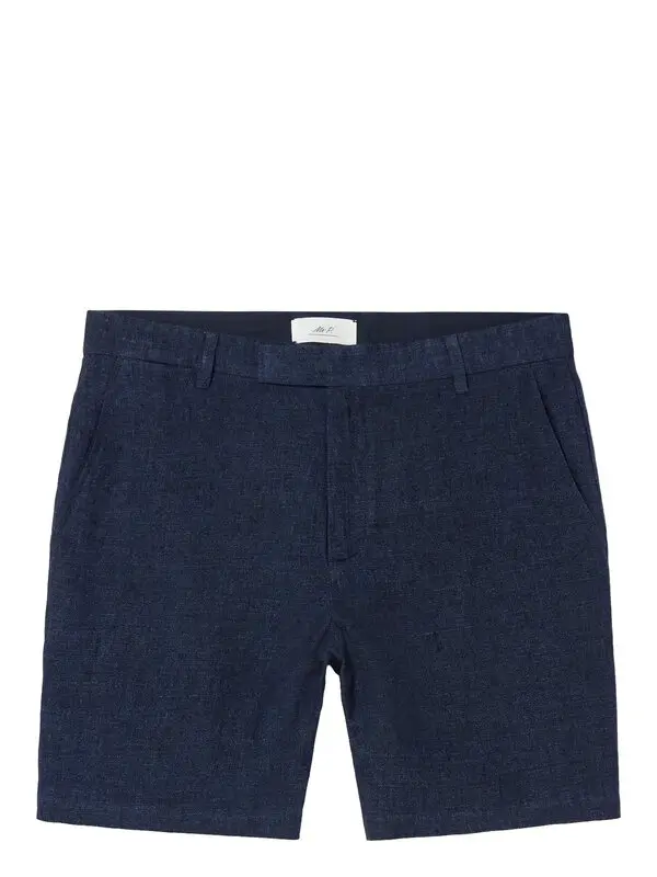 Mr P. Straight-leg Linen-chambray Bermuda Shorts - Blue