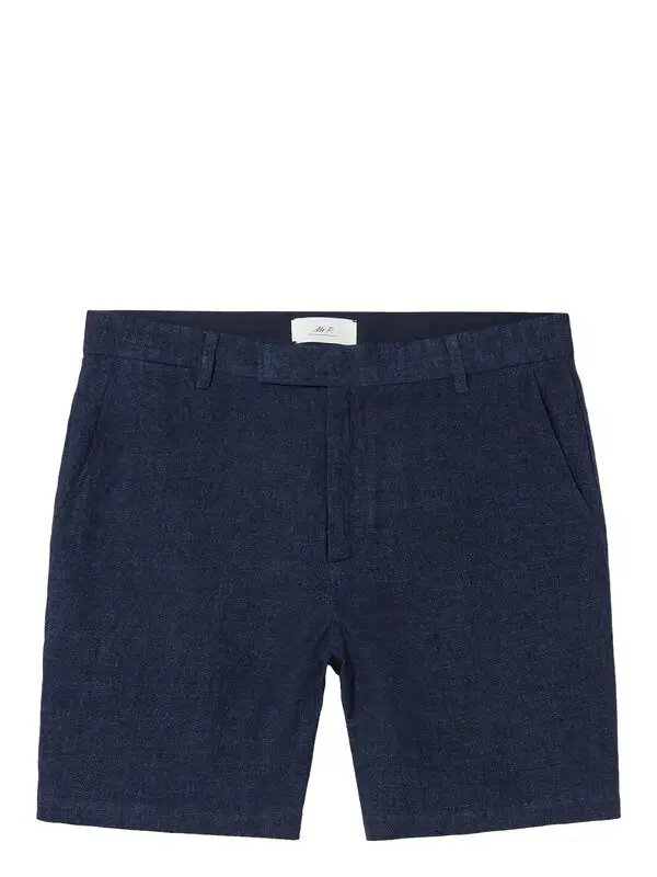 Mr P. Straight-leg Linen-chambray Bermuda Shorts - Blue