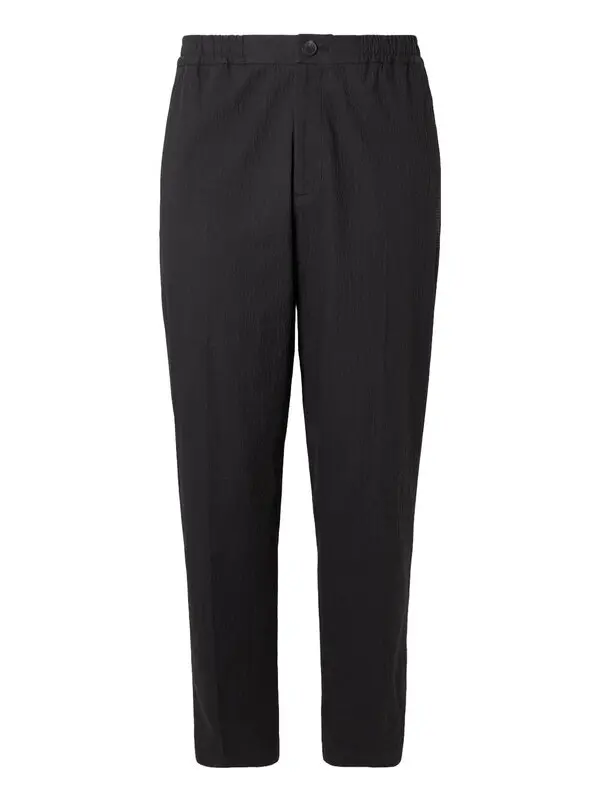 Mr P. James Tapered Stretch-cotton Seersucker Suit Trousers - Black