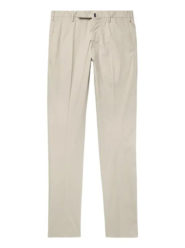 SLOWEAR Venezia 1951 Slim-fit Cotton-blend Poplin Trousers - Neutrals