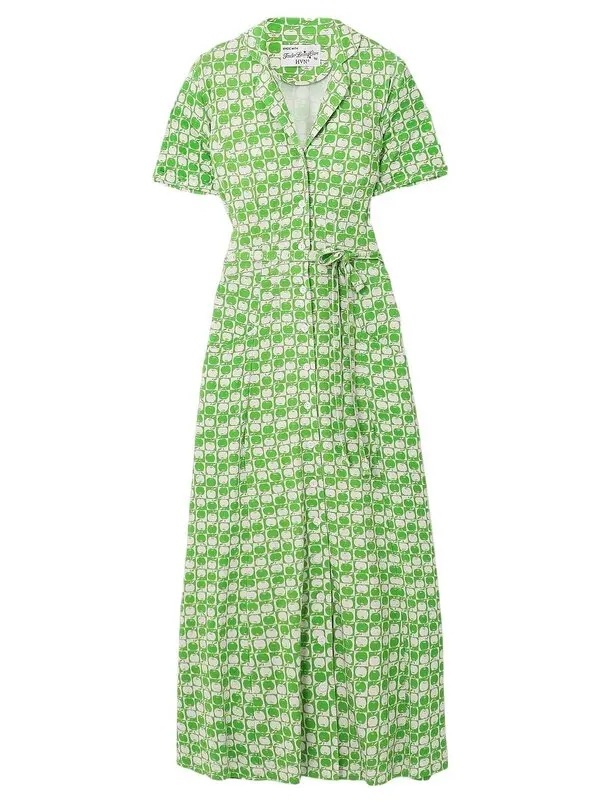 HVN Maria Printed Jersey Midi Dress - Green