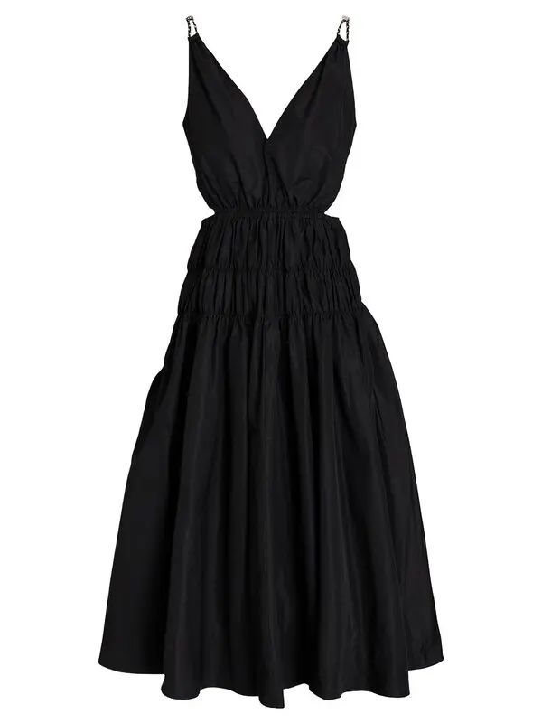 Maje Cutout Shirred Taffeta Midi Dress - Black