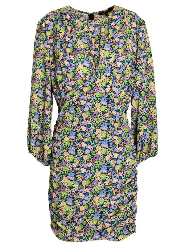 Maje Shirred Floral-print Crepe Mini Dress - Multicolor