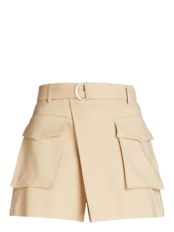 Maje Belted Wrap-effect Linen-blend Shorts - Beige