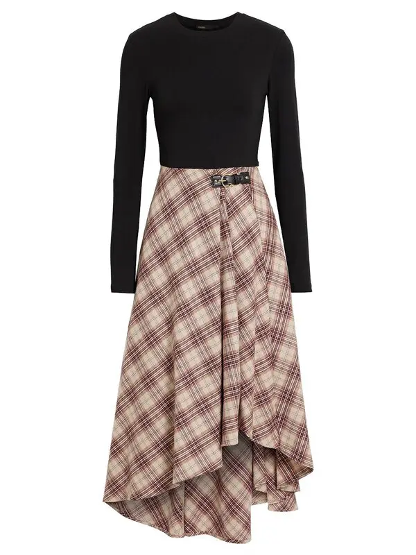 Maje Jersey-paneled Checked Tweed Midi Dress - Merlot