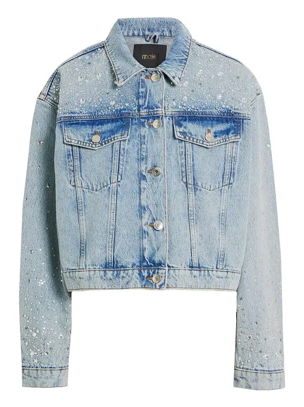 Maje Embellished Denim Trucker Jacket - Light Denim