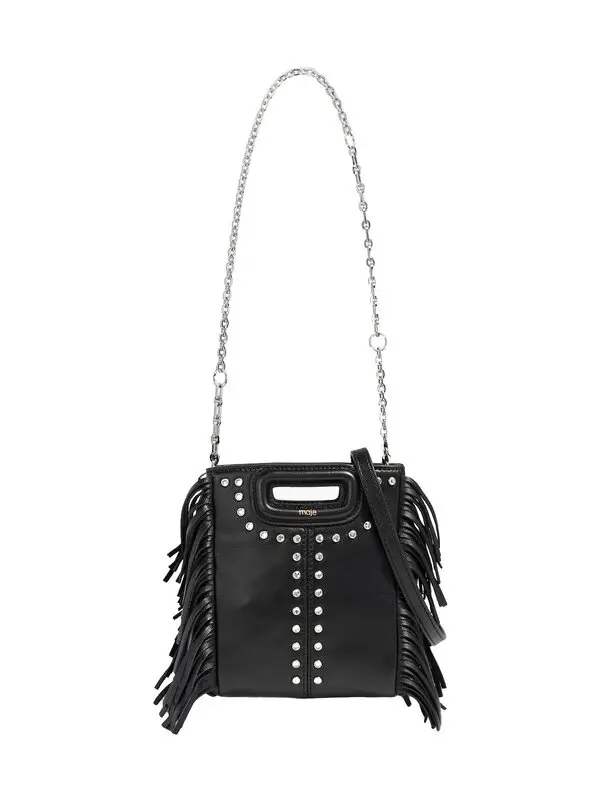 Maje Crystal-embellished Fringed Leather Tote - Black