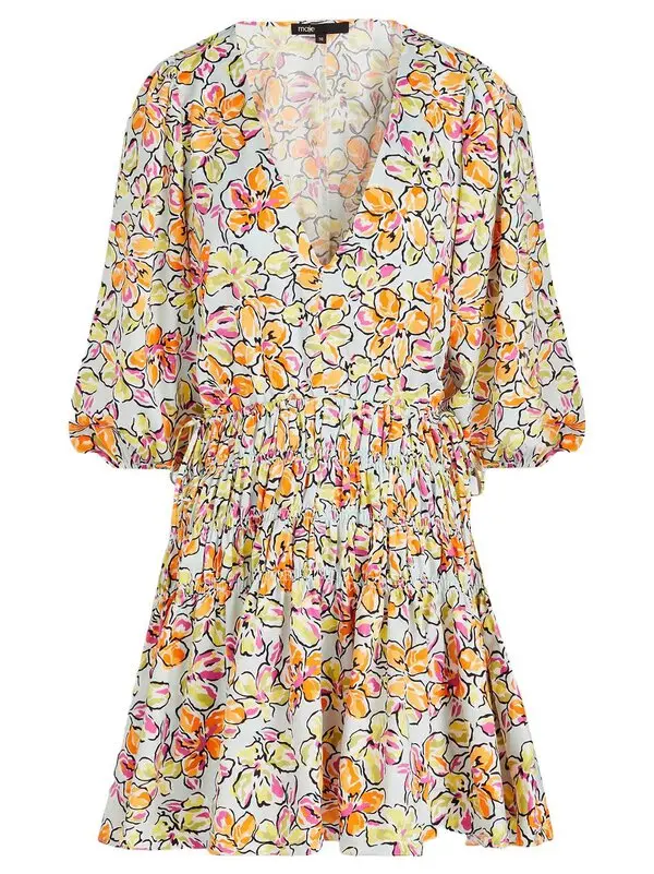 Maje Cutout Floral-print Mini Dress - Orange