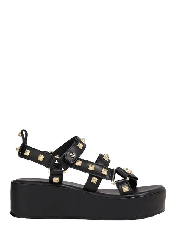 Maje Studded Leather Platform Sandals - Black