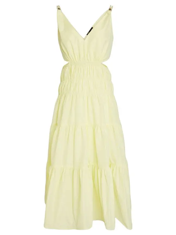 Maje Cutout Shirred Taffeta Midi Dress - Pastel Yellow
