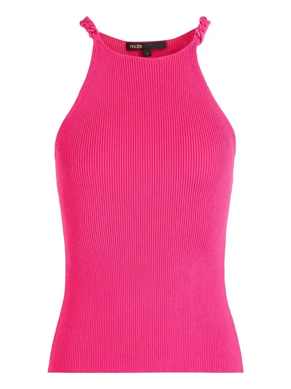 Maje Chain-embellished Ribbed-knit Top - Fuchsia