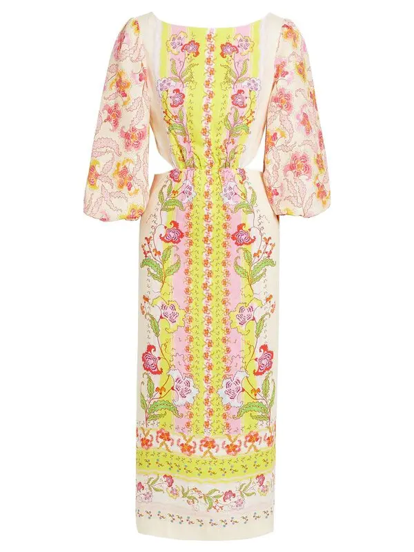 Saloni Neela Printed Linen Midi Dress - Yellow