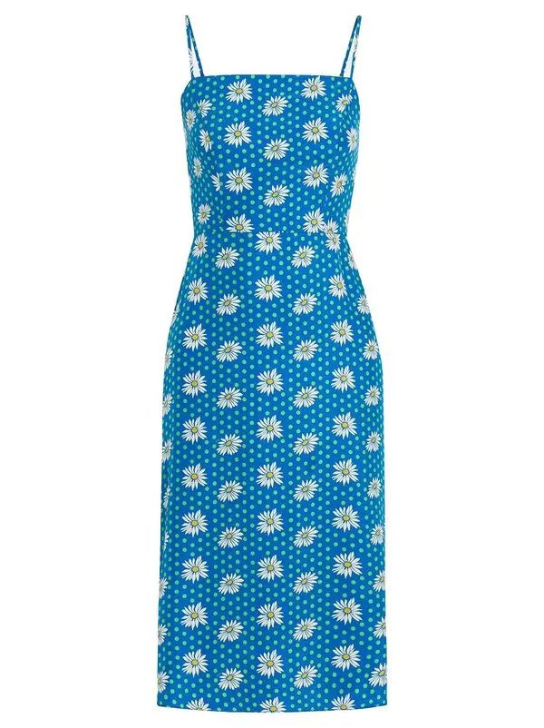 HVN Nora Printed Silk Dress - Azure