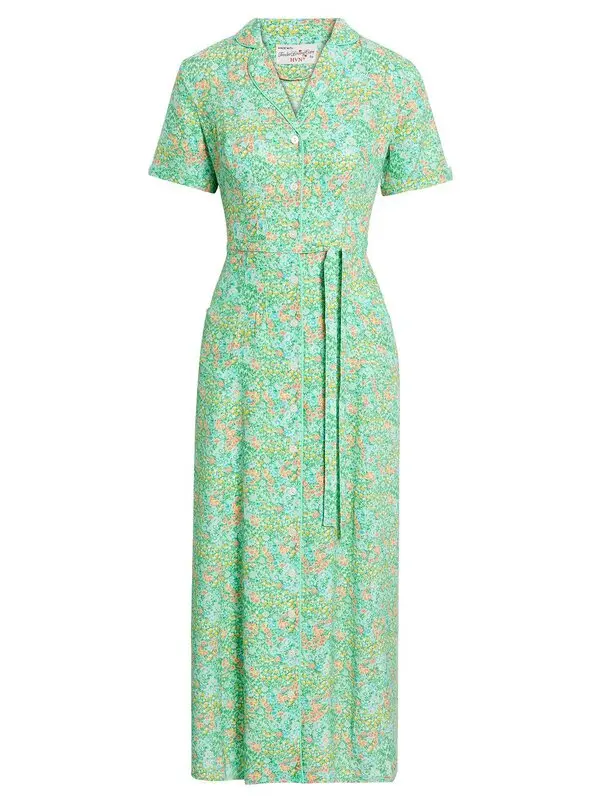 HVN Maria Floral-print Silk-satin Shirt Dress - Mint