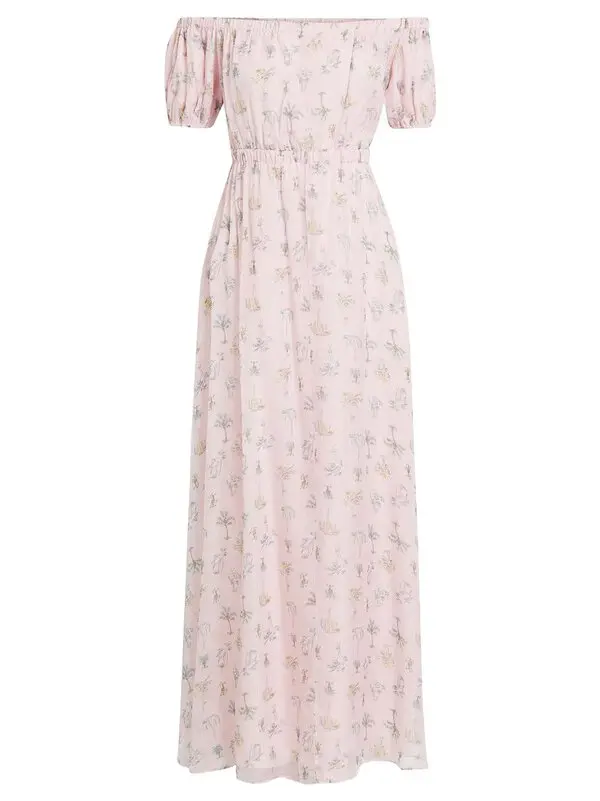 HVN Nancy Off-the-shoulder Maxi Dress - Baby Pink