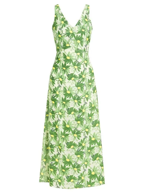 HVN Max Floral-print Silk-satin Midi Dress - Light Green