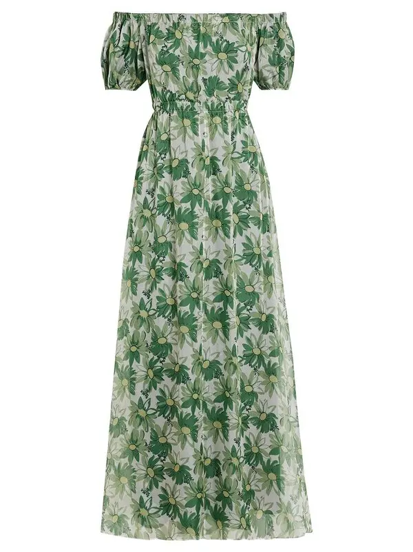 HVN Nancy Floral-print Silk-chiffon Maxi Dress - Leaf Green