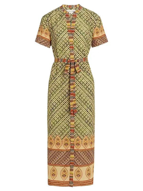 Saloni Vicki Printed Silk Dress - Forest Green