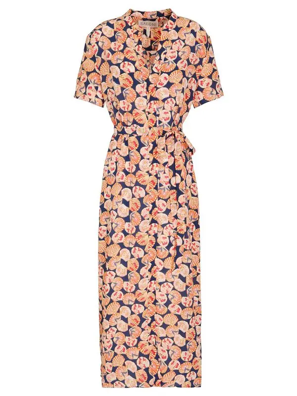 Saloni Vicki Printed Silk Dress - Orange