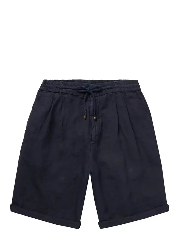 Brunello Cucinelli Straight-leg Pleated Linen Bermuda Shorts - Blue