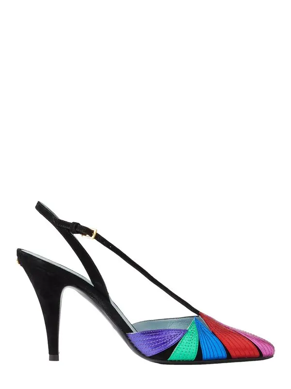Valentino Garavani 90 Appliquéd Metallic Leather-trimmed Suede Slingback Pumps - Black