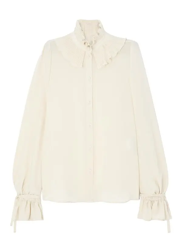 Valentino Garavani Ruffled Silk Crepe De Chine Shirt - Neutrals