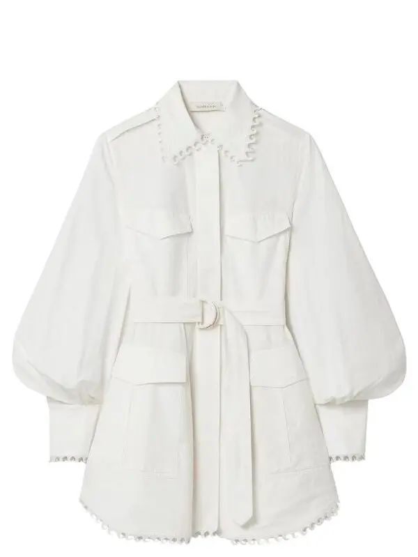 Zimmermann Belted Cotton And Silk-blend Mini Shirt Dress - White