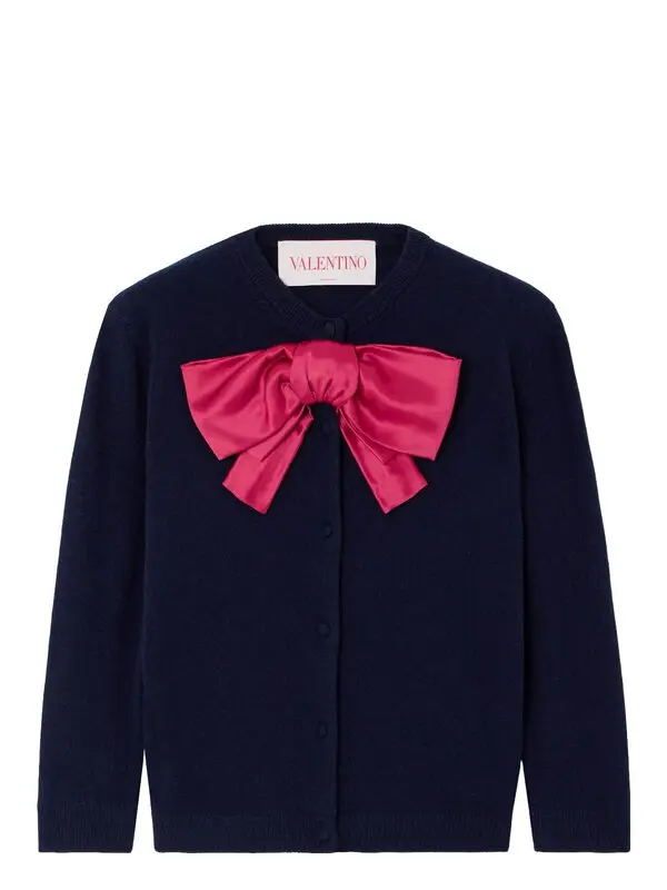 Valentino Garavani Silk Satin-trimmed Wool Cardigan - Blue