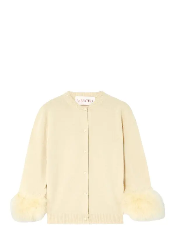 Valentino Garavani Feather-trimmed Wool Cardigan - Neutrals