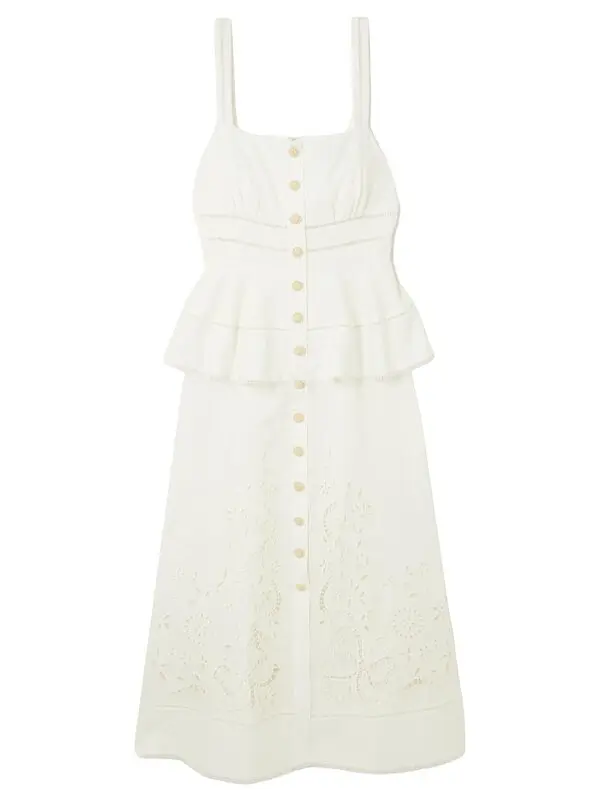 SELF-PORTRAIT Embellished Broderie Anglaise Midi Dress - Neutrals