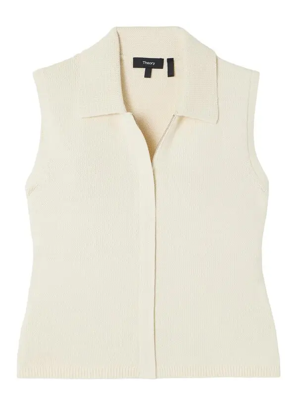 Theory Cropped Cotton-blend Vest - Ivory