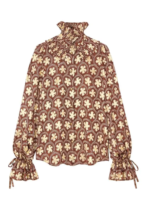 Valentino Garavani Ruffled Metallic Silk-blend Jacquard Blouse - Brown
