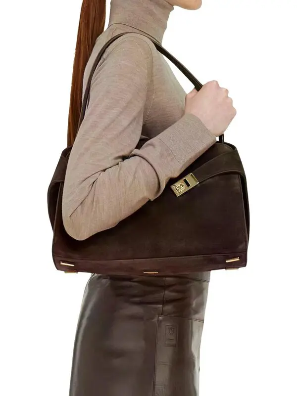 FERRAGAMO Hug Suede Shoulder Bag - Brown