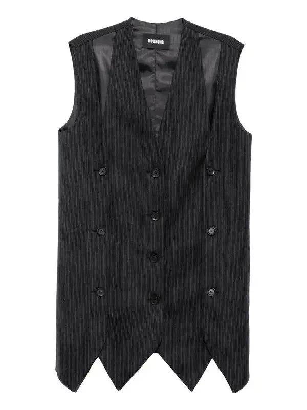 MOOHONG Single-breasted Striped Sleeveless Coat - Grey