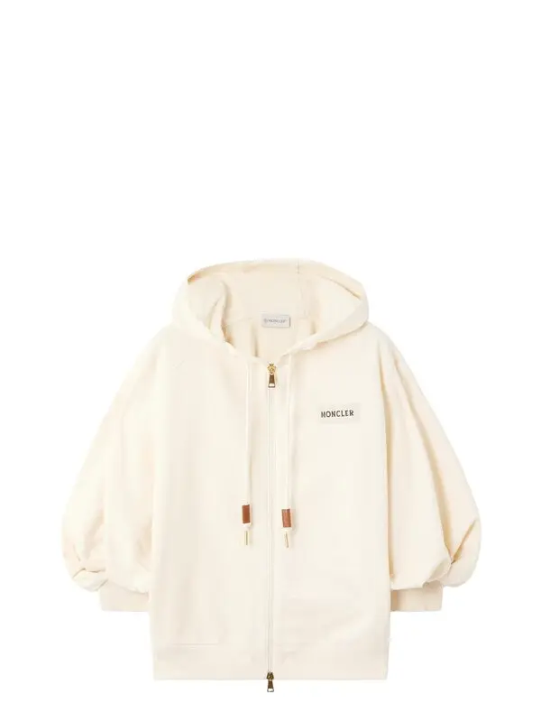 Moncler Hooded Intarsia-knit Cotton-jersey Cardigan - Cream