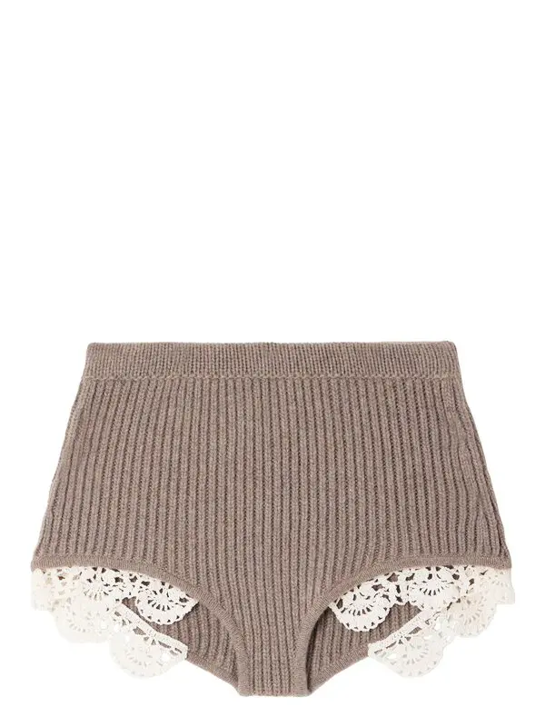 Magda Butrym Crocheted Lace-trimmed Cashmere Shorts - Brown