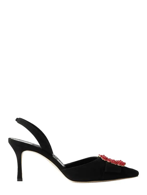 Manolo Blahnik Gibsli 70 Suede Slingback Pumps - Black