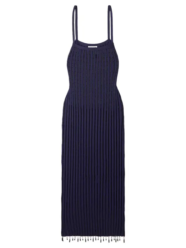 JIL SANDER Bead-embellished Ribbed-knit Maxi Dress - Blue