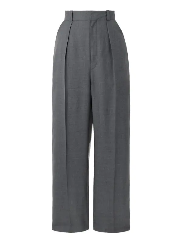 LEMAIRE Pleated Grain De Poudre Wool Trousers - Gray