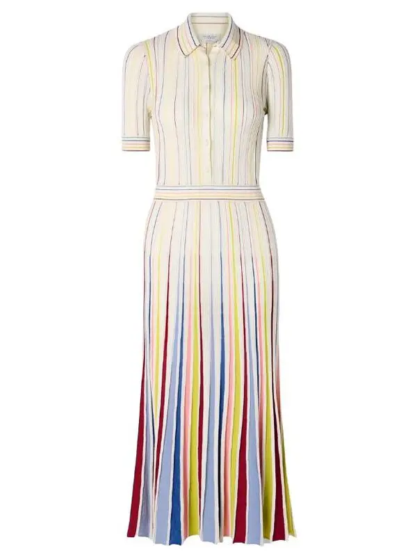 Gabriela Hearst Calypso Striped Merino Wool Midi Dress - Ivory