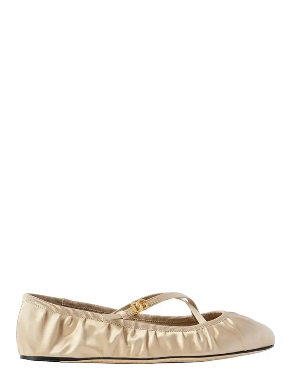 Dolce & Gabbana Gathered Satin Mary Jane Ballet Flats - Cream