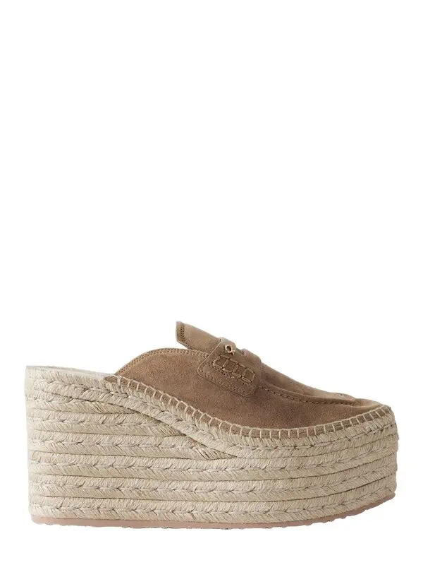 GIANVITO ROSSI Maxilla 105 Suede Espadrille Wedge Mules - Brown